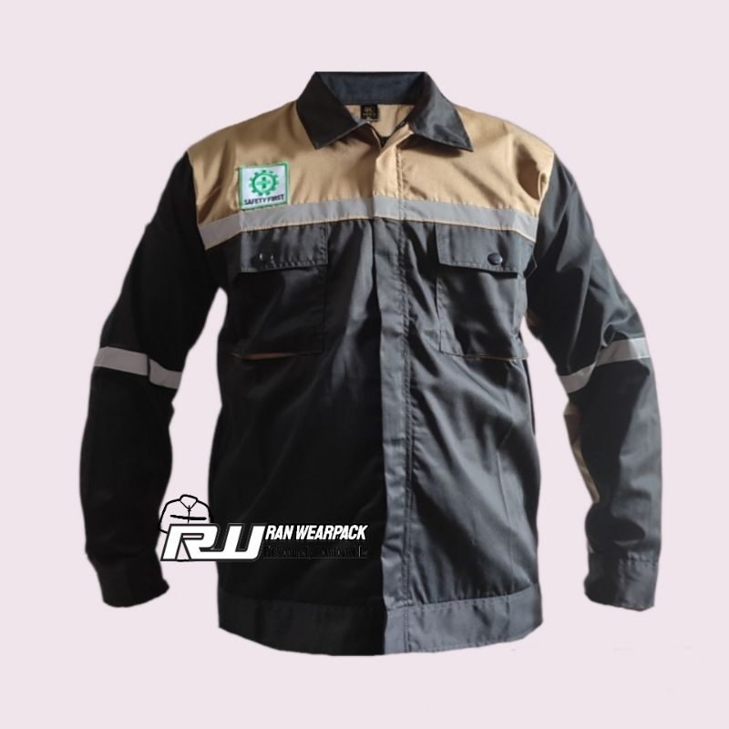 Jual Wearpack Safety Atasan Hitam Kombinasi Coklat / Kemeja Safety ...