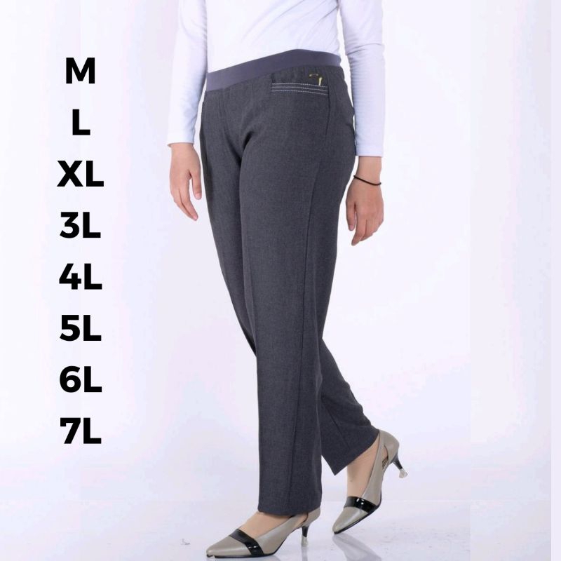 Jual Celana Kerja Wanita Kantor Pinggang Karet Kantor High Waist Standar dan Jumbo Size M L XL ...