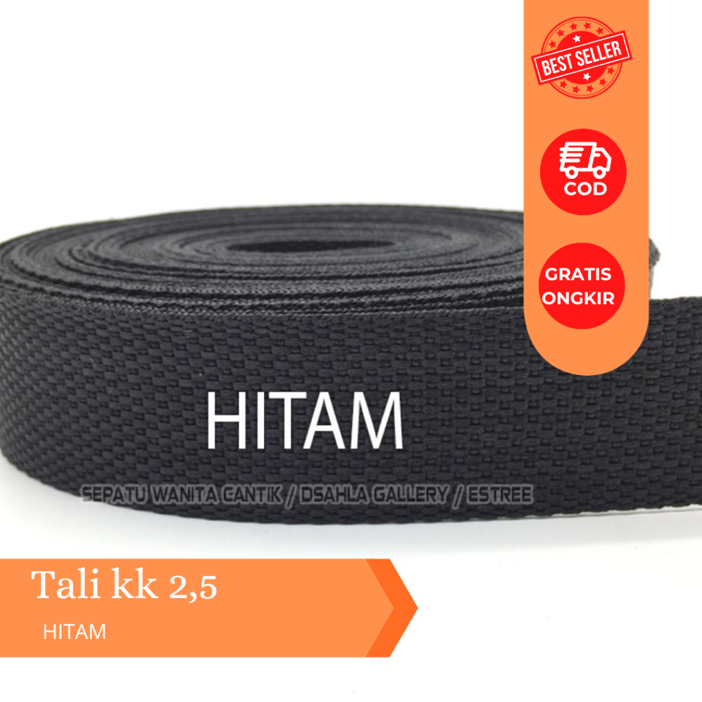 Jual Tali webbing warna Hitam / Tali Webing 2.5 cm Tebal Kuat/ Tali Sling / Tali Webbing / Pita ...