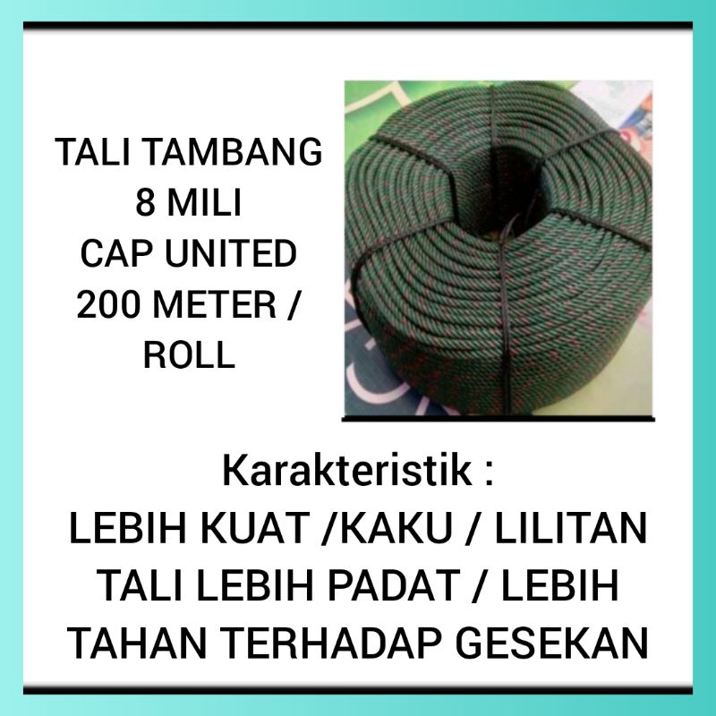 Jual TALI TAMBANG 8 MILI CAP UNITED / TALI TAMBANG 8MM 1 ROLL/ TALI ...
