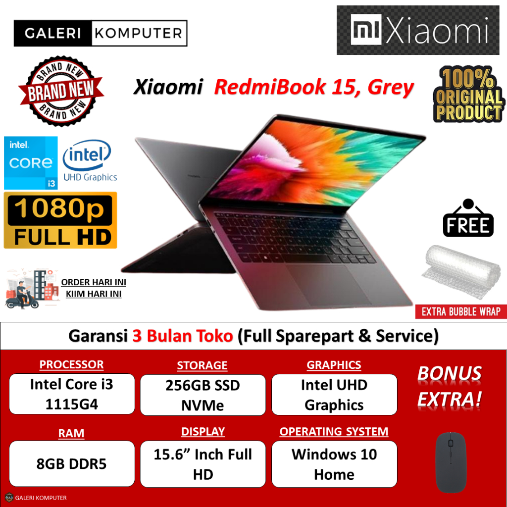 Jual Laptop Xiaomi Redmibook 15 Intel core i3 1115G4 8GB 256GB SSD FHD ...