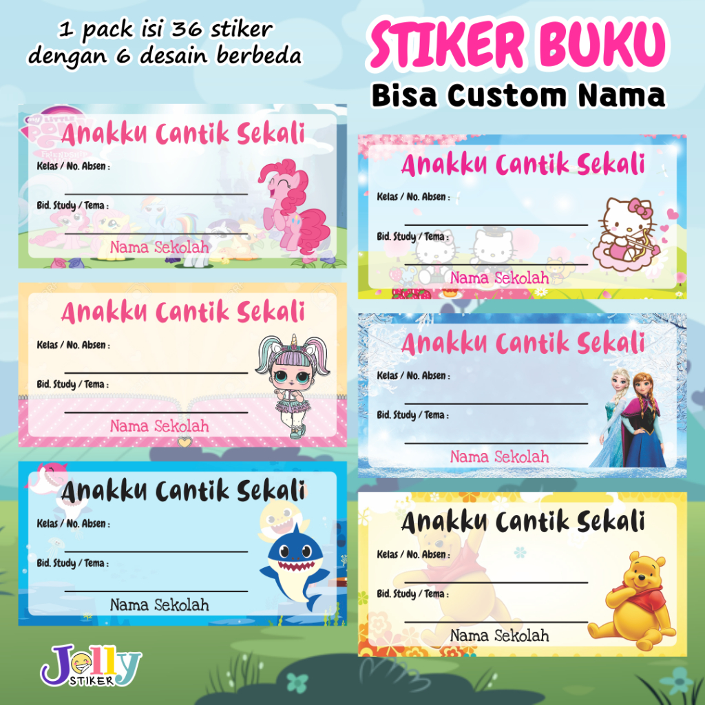 Jual Stiker Nama Buku Custom Tema Kartun Sticker Label Buku Pelajaran ...