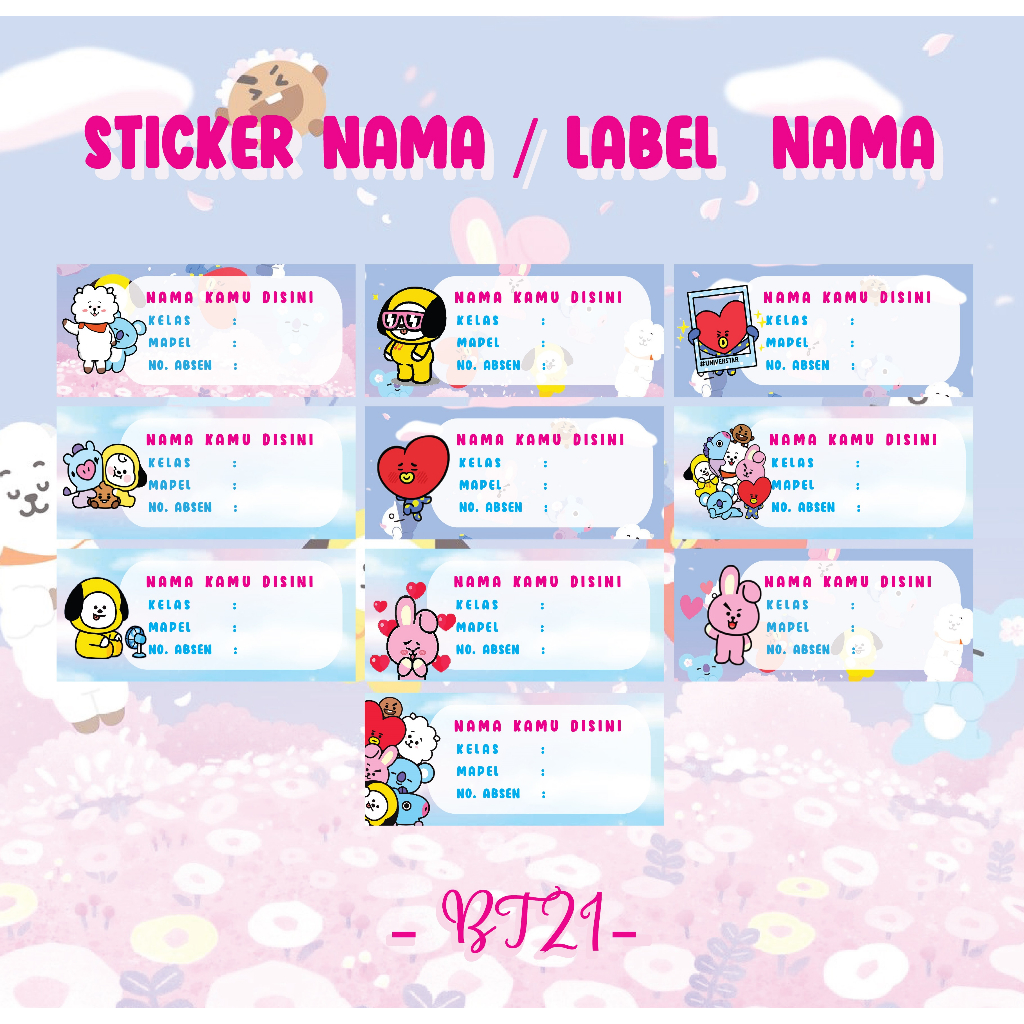 Jual Stiker / Label Buku Pelajaran Nama Kelas Mapel - BT21 | Shopee ...