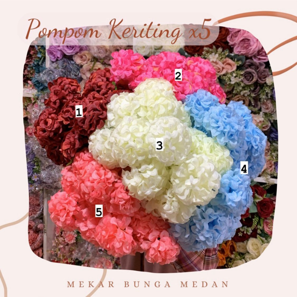 Jual (M 154) - (5 Warna) Bunga Artifisial Pompom Curly x5 Dekorasi ...