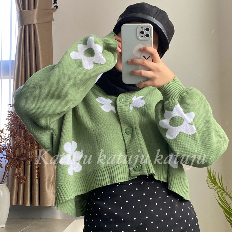 Jual CARDIGAN CROP RAJUT MOTIF BUNGA FLY | Shopee Indonesia
