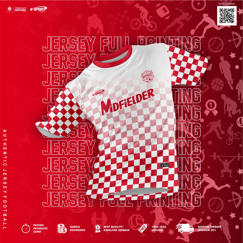 Jual Jersey Kaos Olahraga Sepak Bola Merah Kotak-Kotak Full Printing ...