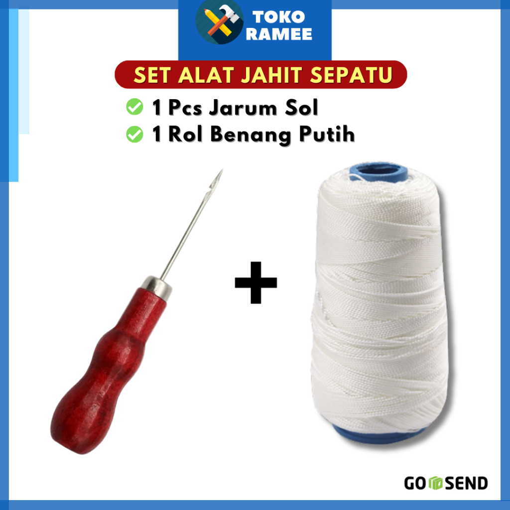 Jual (Paket) Jarum Sol + Benang Jahit Sol Sepatu Nilon Premium Putih ...