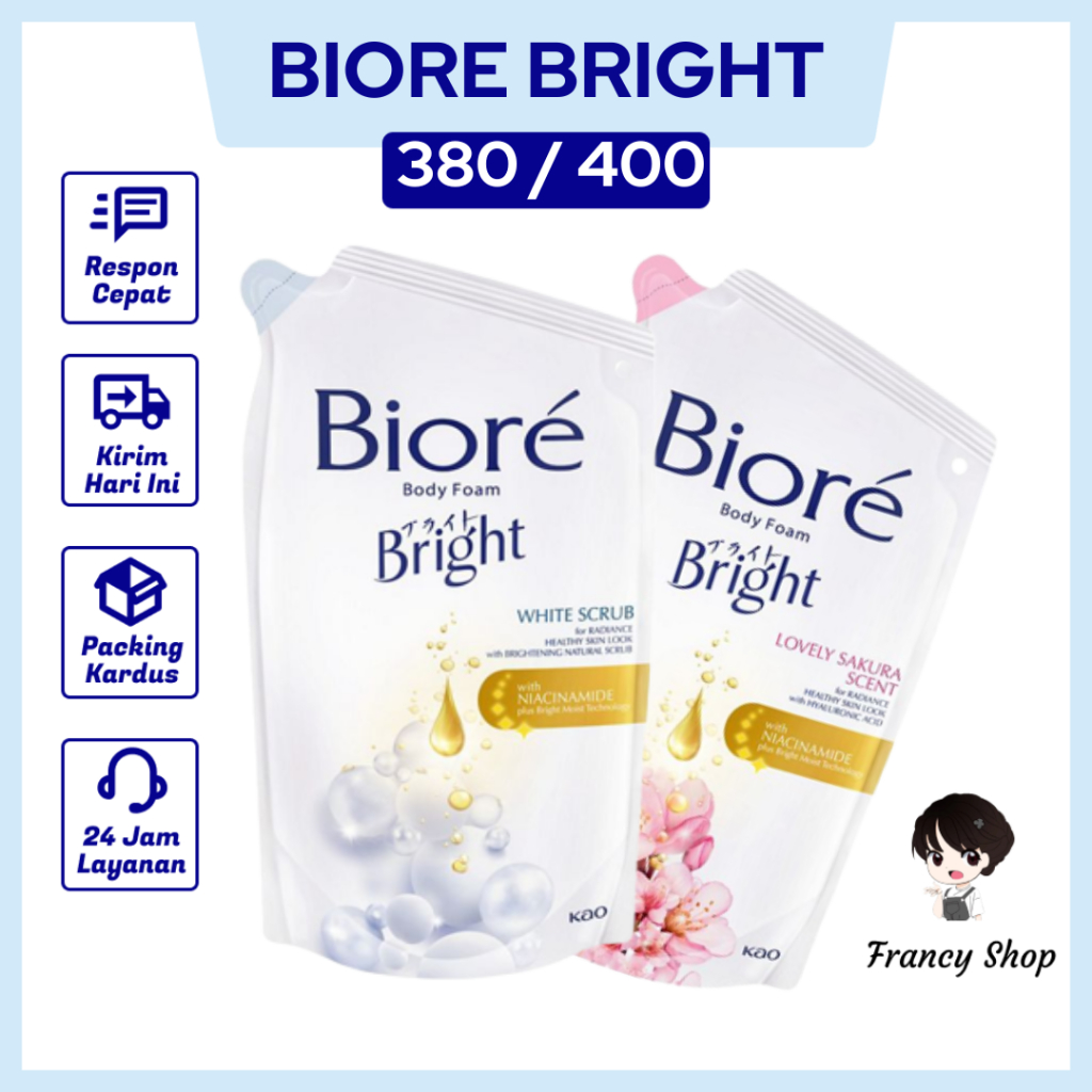 Jual Sabun Mandi Cair Biore Body Foam Bright White Scrub /Lovely Sakura Pink 400/380 ml Natural ...