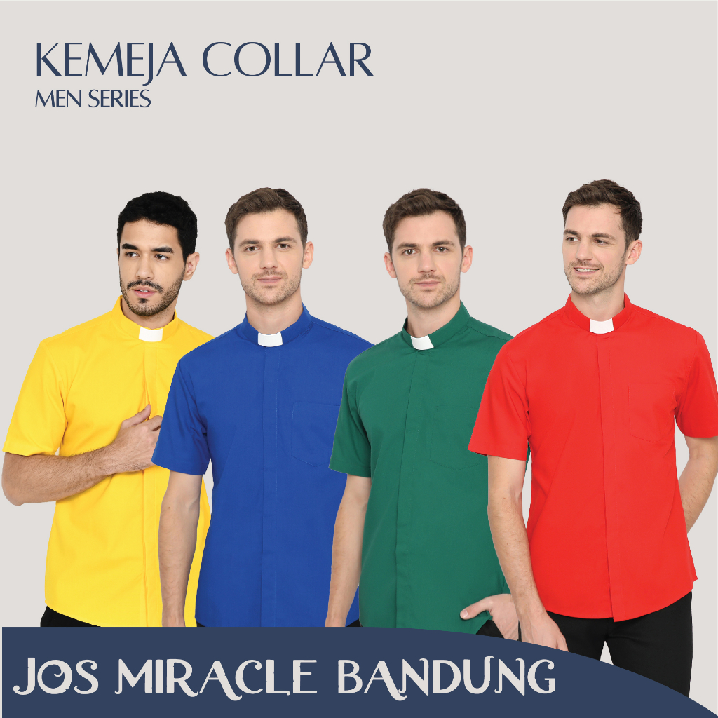 Jual Pendeta - Kemeja Collar Pria Pendek Polos (Kuning - Hijau Botol ...