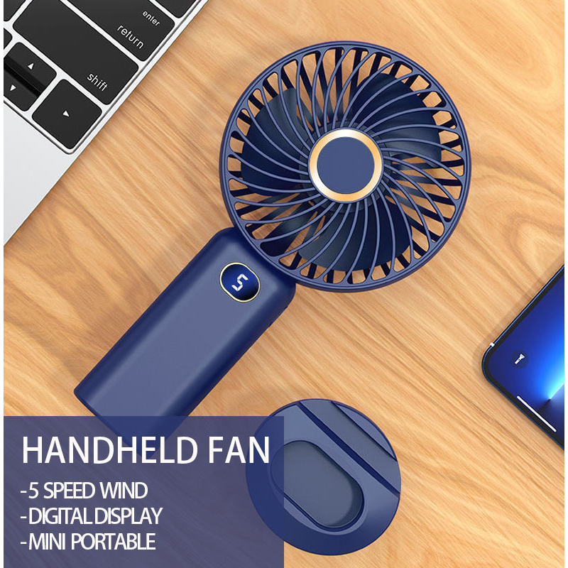 Jual Mini Fan Adjustable Cooling Fan Rechargeable Handheld Fan 5-Speed ...