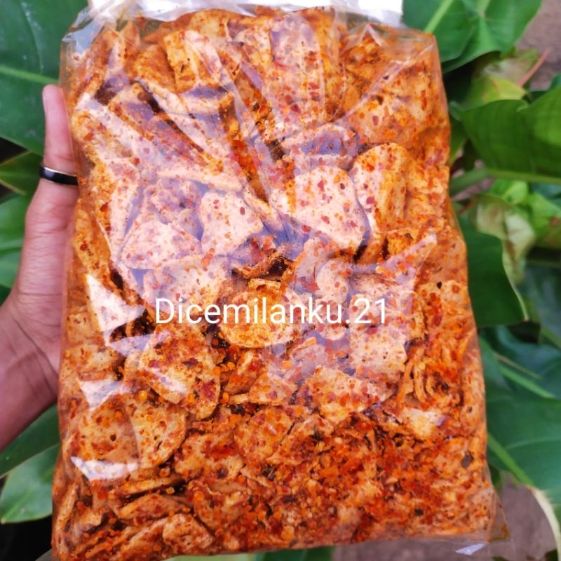 Jual keripik Basreng koin pedas daun jeruk Basreng kering keriuk isi 1 ...
