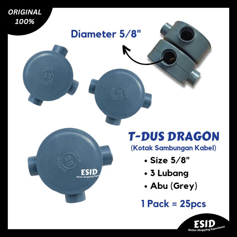 Jual T-dus | T-dos Dragon 5/8" Cabang 3 Lubang Abu (Grey) | Tdus | Tdos ...