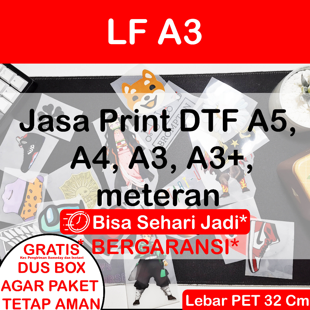 Jual Print Sticker DTF A5, A4, A3, A3+, Meteran/ Cetak Satuan/ Cetak ... Jual Print Sticker DTF A5, A4, A3, A3+, Meteran/ Cetak Satuan/ Cetak ...