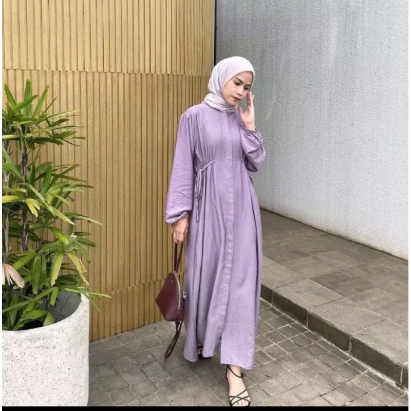 Jual Hazell gamis linen premium tali pinggang | Shopee Indonesia