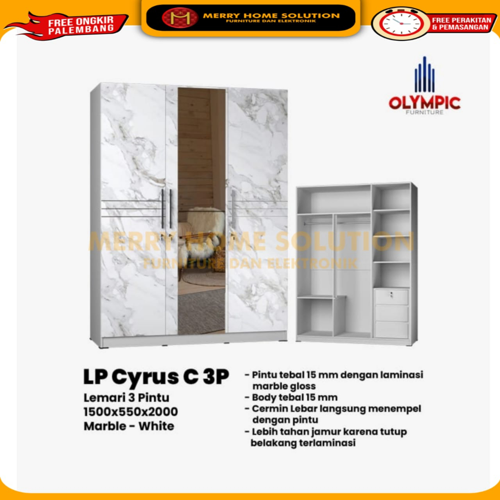 Jual Lemari pakaian kayu 3pintu lemari pakaian merble olympic lp cyru ...