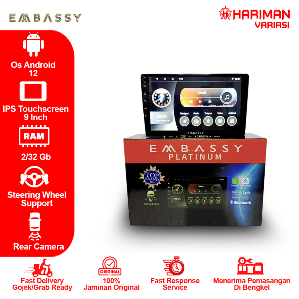 Jual Head Unit Android 9 Inch Embassy Neptunus Ram 2/32 | Shopee Indonesia