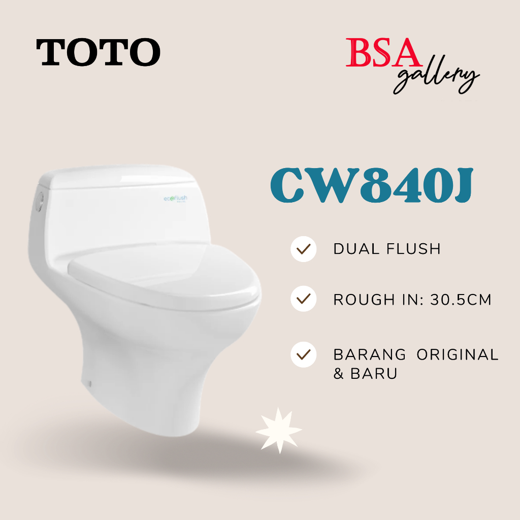 Jual KLOSET DUDUK TOTO CW840J / KLOSET TOTO ORIGINAL MONOBLOK CW 840 J ...