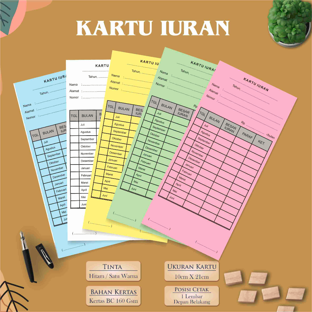 Jual KARTU IURAN, KARTU IURAN WARGA, KARTU IURAN BULANAN ISI 100PCS ...