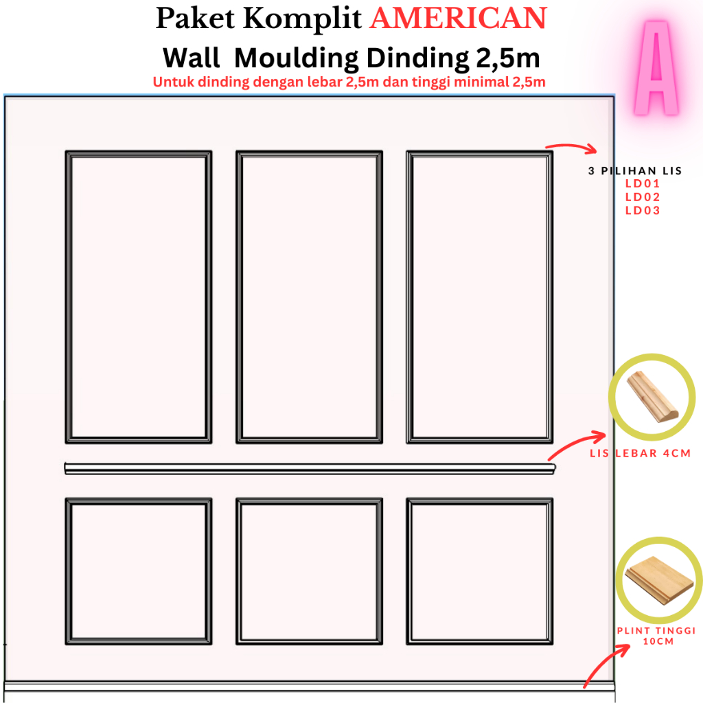 Jual Paket Komplit AMERICAN Wall Moulding Mahoni Untuk Lebar Dinding 2m ...