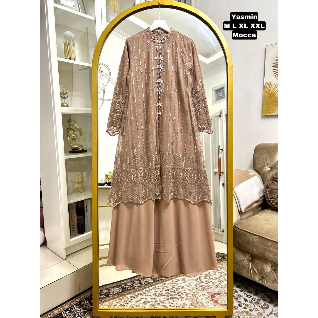 Jual Yasmin Dress Tille Mix Ceruty Premium Kombinasi Payet - Gamis ...