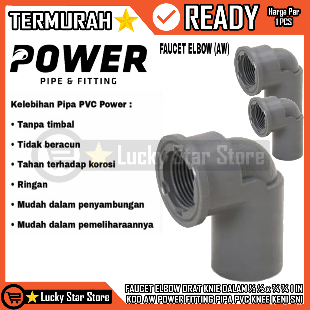 Jual FAUCET ELBOW DRAT KNIE DALAM ½ ½ x ¾ ¾ 1 IN INCH KDD AW POWER ...