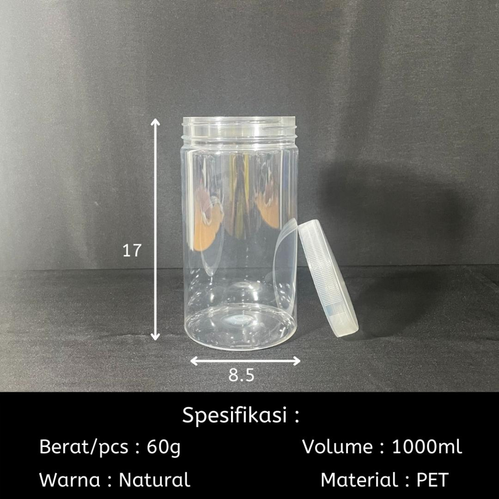 Jual Toples Tabung 1000Ml Natural / Jar Cylinder Bening 1000Ml + Tutup ...