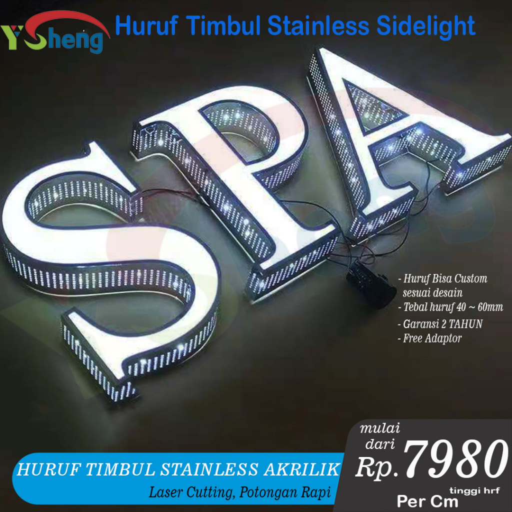 Jual Huruf Timbul 3D Non Led / Led Menyala - Letter Timbul Stainless ...