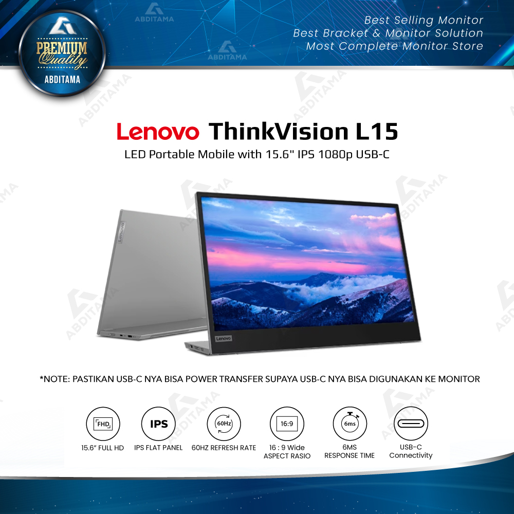Jual Monitor LED Portable Mobile Lenovo L15 15.6" IPS 1080p USB-C ...