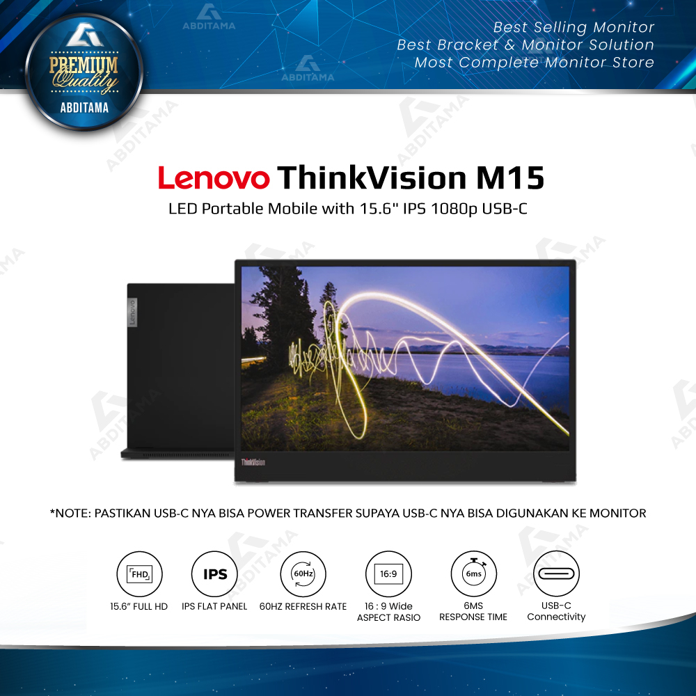 Jual Monitor LED Portable Lenovo Thinkvision M15 15.6" IPS 1080p USB-C ...