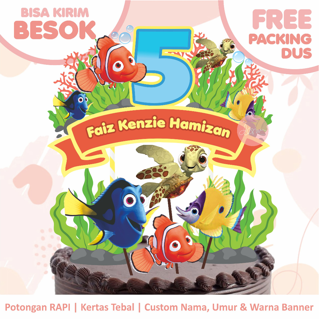 Jual Cake Topper Nemo/Ikan/FIsh (Custom Nama & Umur) FREE PACKING DUS ...