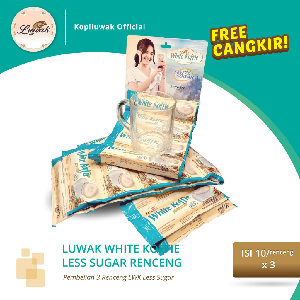 Jual PAKET LUWAK WHITE KOFFIE LESS SUGAR 3 RENTENG (FREE GELAS CANTIK ...