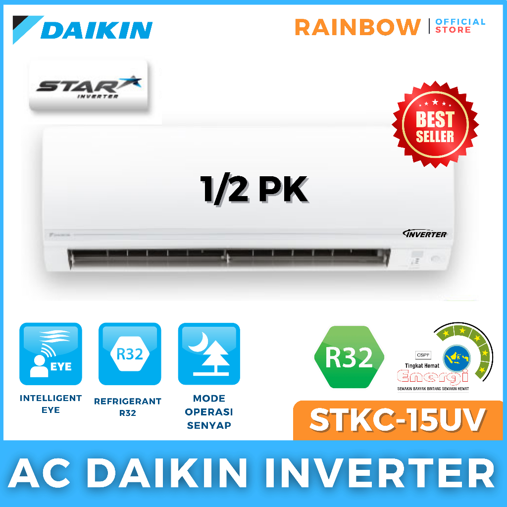 Jual Ac Daikin 1/2 pk- Stkc15uv Star inverter refrigrant R32 Made in ...