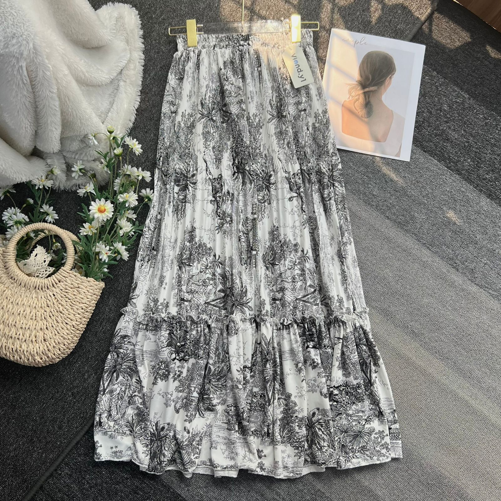 Jual Rok Plisket Bunga Wanita / Maxi Skirt Ruffle Flower Cewek Korea ...