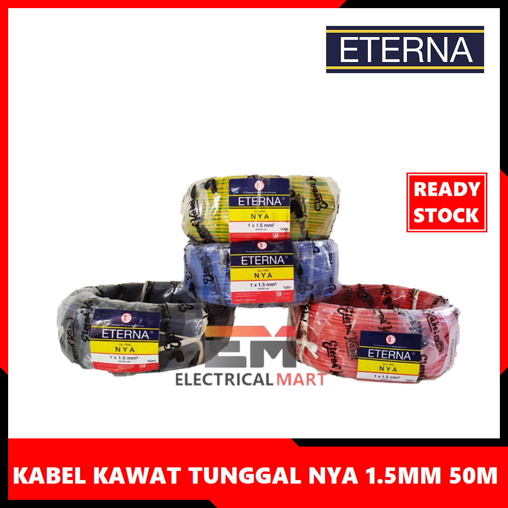 Jual Kabel Kawat Tunggal Eterna NYA 1.5mm 50M Engkel 1,5 1.5 mm 50 M Meter Original Grosir ...