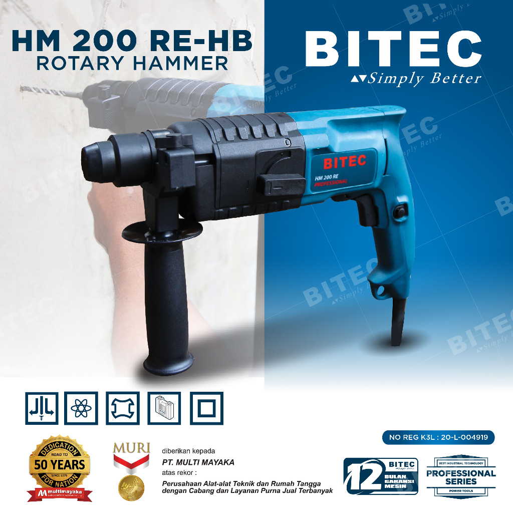 Jual BITEC Rotary Hammer Bor Beton SDS Plus 550W Bonus Mata Bor Garansi Resmi 1 Tahun HM 200 RE ...