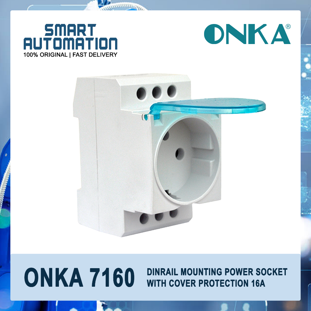Jual ONKA 7160 DinRail Mounting Power Socket 16A with Cover Protection ...