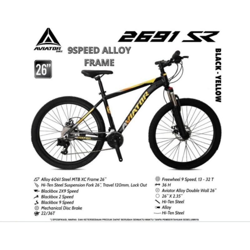 Jual Sepeda Gunung 26 inch MTB Aviator 2691SR Alloy 9 Speed Double Disc ...
