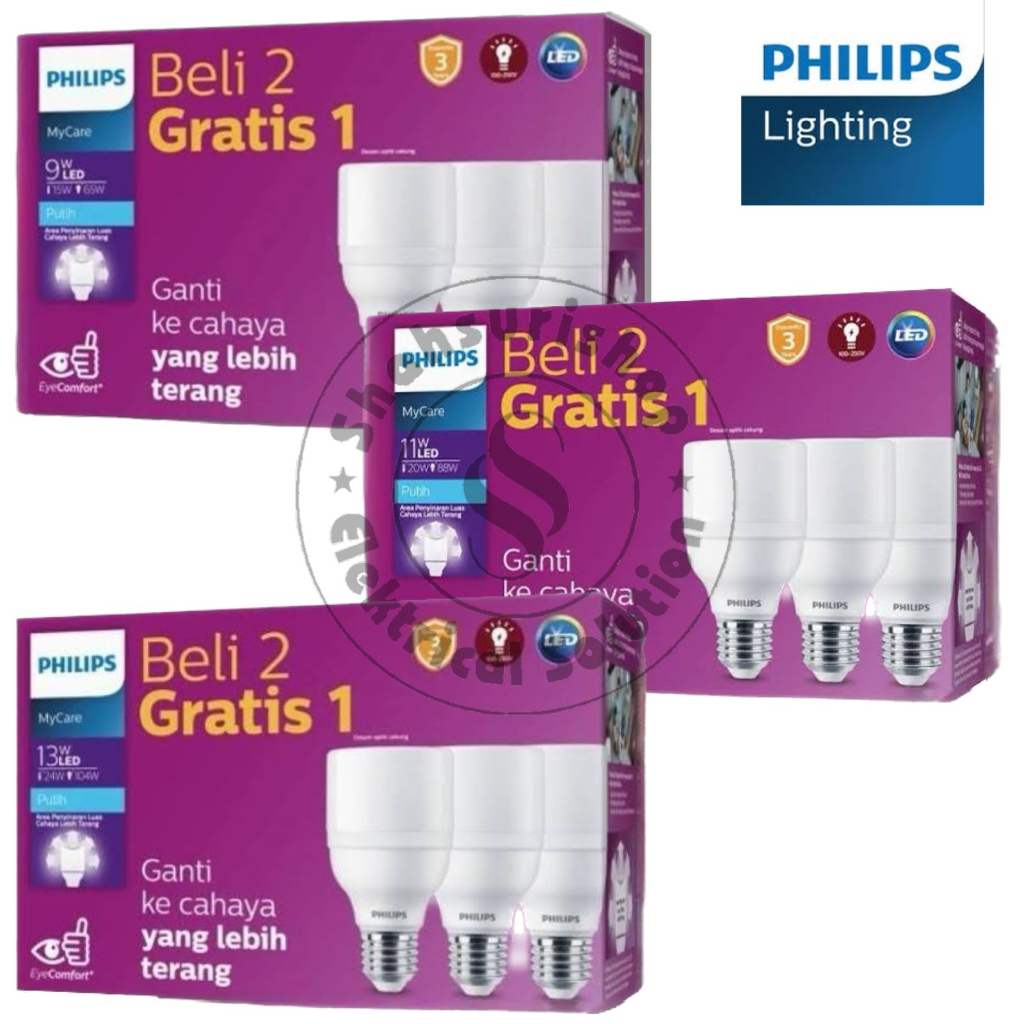 Jual PHILIPS PACK LED BRIGHT 2 GRATIS 1 13W 11W 9W E27 LEDBRIGHT ...