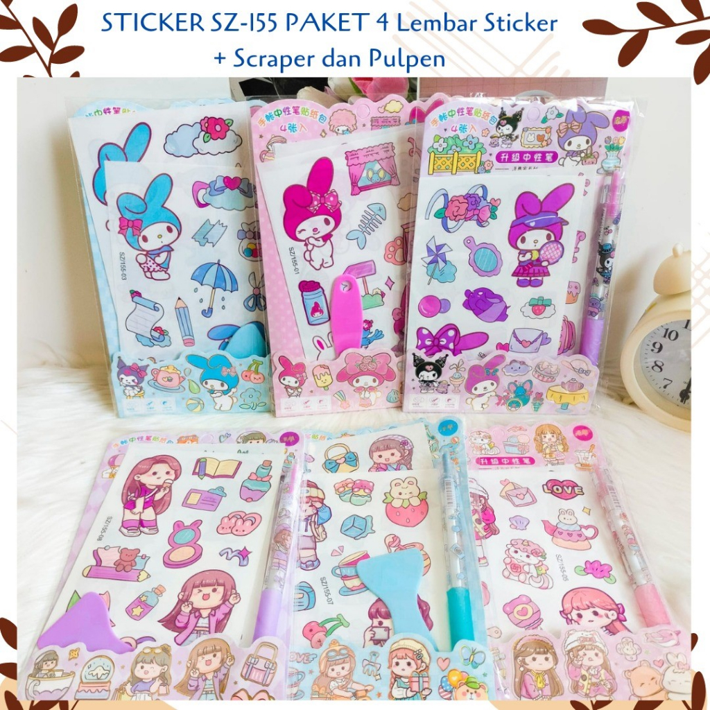 Jual PAKET 4 Lembar Sticker + Scraper dan Pulpen Kode SZ-155 DIY Daily ...