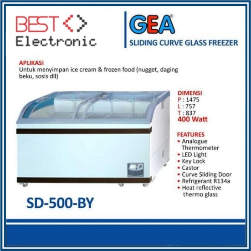 Jual GEA SD-500BY SLIDING CURVED GLASS FREEZER ES CREAM PINTU KACA 500 ...