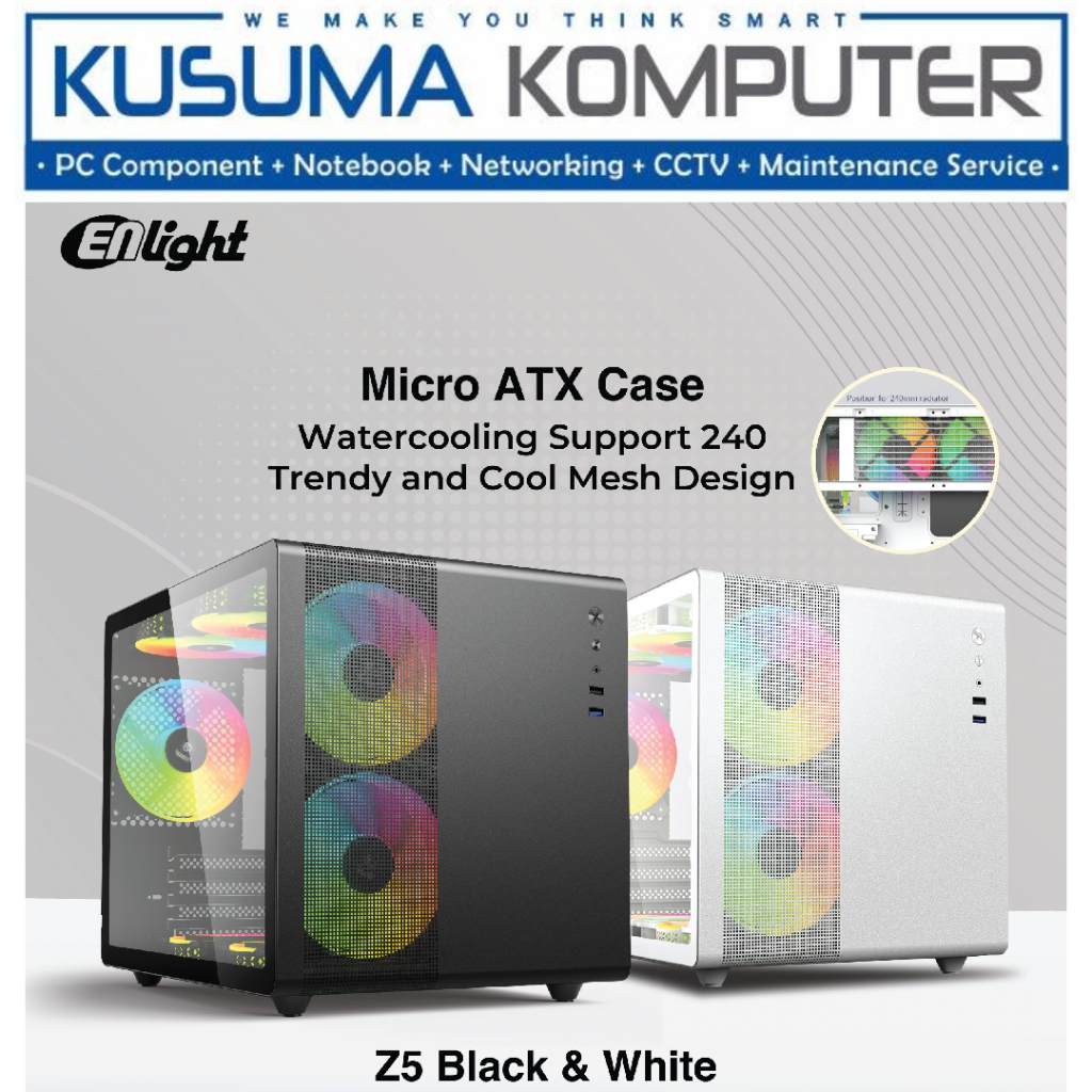 Jual Casing Enlight Z5 Free 3 Fan RGB Black / White Micro ATX Casing PC ...