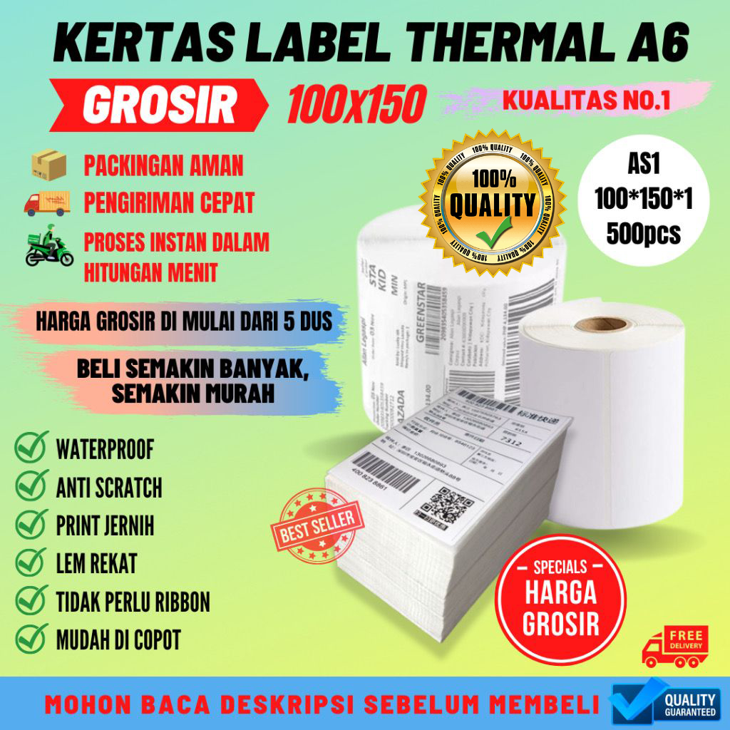 Jual KERTAS THERMAL UKURAN A6 500 PCS 100 X 150 X 1 MM KERTAS THERMAL ...