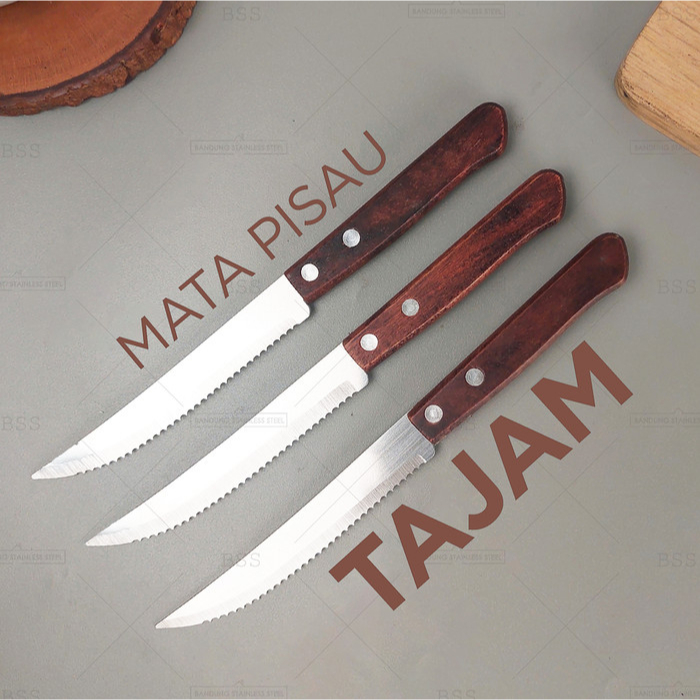 Jual Pisau Steak Garpu Steak Stainless Steel Alat Makan BBQ Gagang Kayu ...