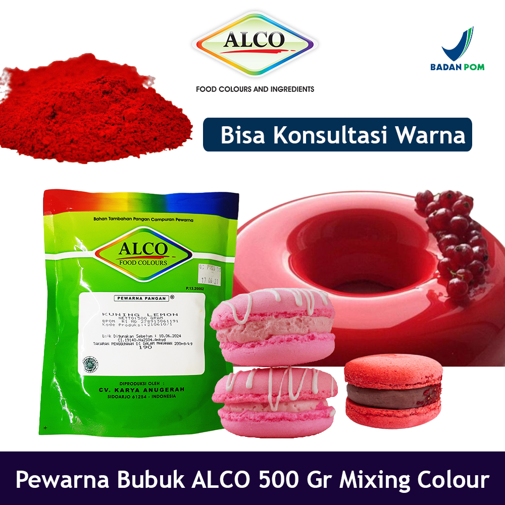 Jual Pewarna Makanan Kue Bubuk ALCO 500 gr Mixing Colour Warna Merah ...