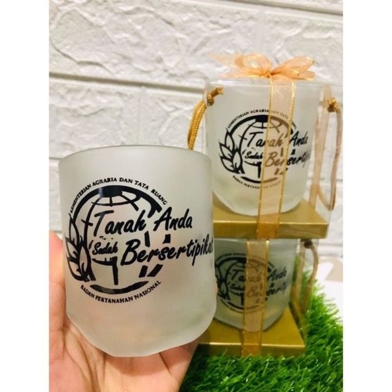 Jual souvenir pernikahan gelas kaca sablon gelas kaca dove doff dof ...