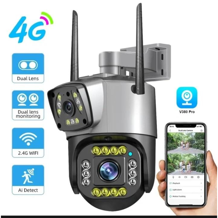 Jual Cctv kamera keamanan lensa ganda 4G dan V380 pro Bisa Di zoom ...