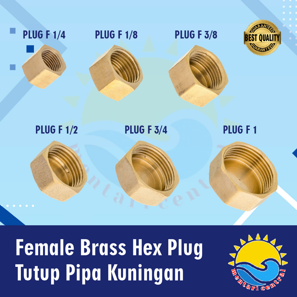 Jual Plug Tutup Pipa FeMale Brass hex Kuningan 1' 1/2' 1/4' 1/8' 3/4 ...
