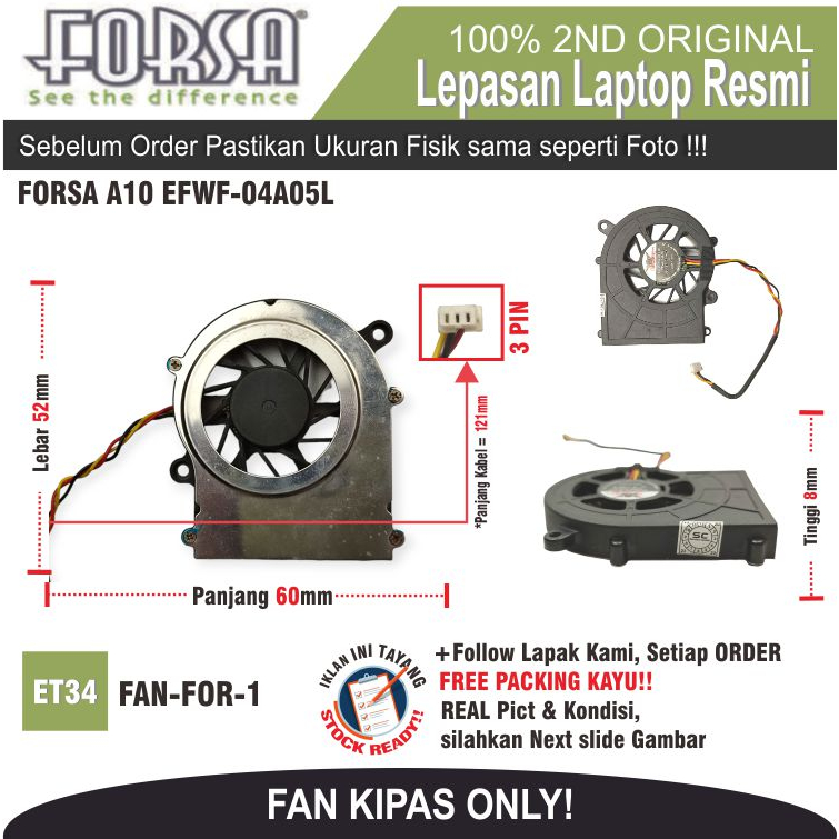 Jual ET34 FAN-FOR-1 Heatsink Pendingin Processor HSF FAN FORSA A10 EFWF ...