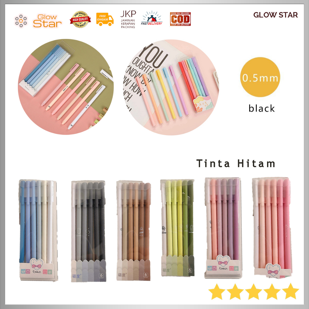 Jual JWu 1 Pack Isi 6 Bolpen Pulpen Bolpoint Hitam Gel Pen Pena Pulpen ...