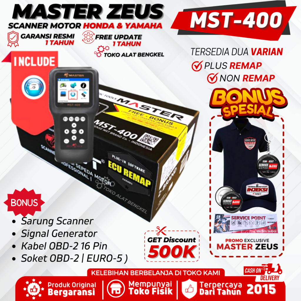 Jual Scanner Motor Injeksi ZEUS MST-400 HONDA YAMAHA Plus Remap & Non ...